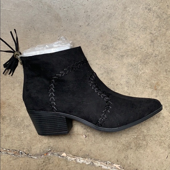 Shoes | Black Montana Western Tassels Stitch Bootie | Poshmark